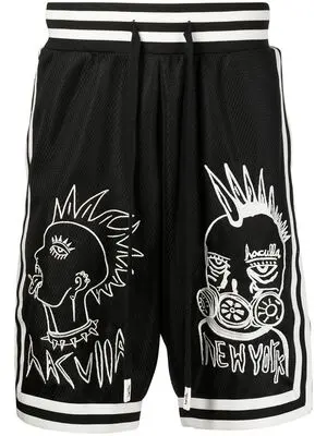 HACULLA. Embroidered Mesh-panel Basketball Shorts - Black