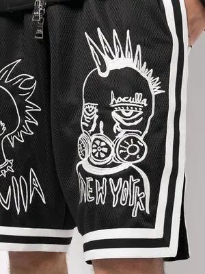 HACULLA. Embroidered Mesh-panel Basketball Shorts - Black