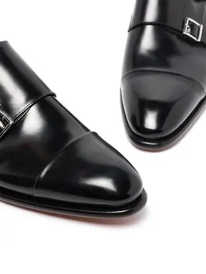 Santoni Carter Leather Monk Shoes - Black