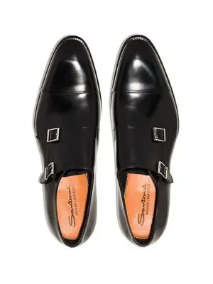 Santoni Carter Leather Monk Shoes - Black