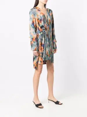 Off-White Abstract-print Draped Dress - Orange