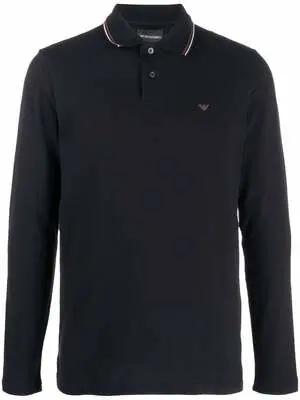 Emporio Armani Longsleeved Logo-print Polo Shirt - Blue