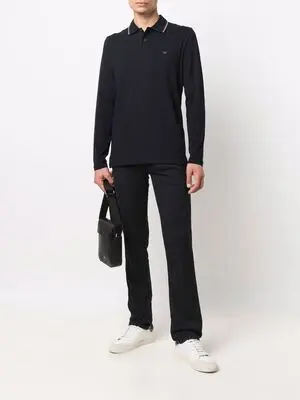 Emporio Armani Longsleeved Logo-print Polo Shirt - Blue