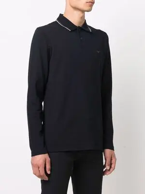 Emporio Armani Longsleeved Logo-print Polo Shirt - Blue
