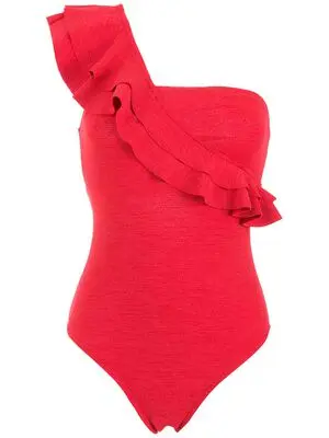 CLUBE BOSSA Clube Bossa Siola One-Shoulder Ruffle Swimsuit Red