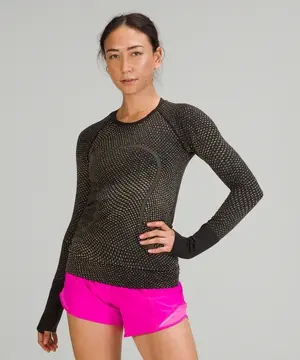 Lululemon Swiftly Tech Long Sleeve 2.0 Grid Warp Black/neon Multi