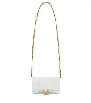 Balenciaga Hourglass Leather Wallet On Chain - White