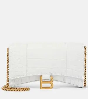 Balenciaga Hourglass Leather Wallet On Chain - White