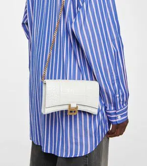 Balenciaga Hourglass Leather Wallet On Chain - White