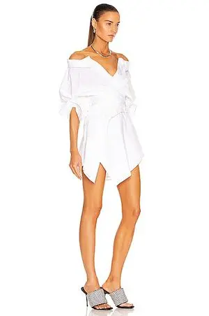 Alexander Wang Wrap Front Off The Shoulder Shirt Dress - White |  Editorialist