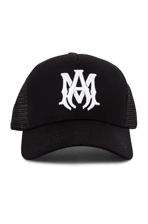 Amiri Amiri MA Logo Trucker Hat In Black Black & White