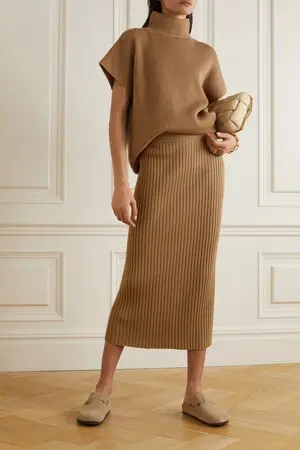 Max Mara Leisure Boheme Ribbed Wool Midi Skirt