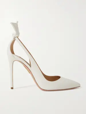 AQUAZZURA Bow Tie 105 Cutout Leather Pumps - White