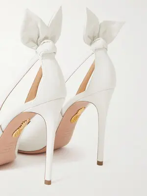 AQUAZZURA Bow Tie 105 Cutout Leather Pumps - White