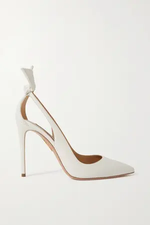 AQUAZZURA Bow Tie 105 Cutout Leather Pumps - White
