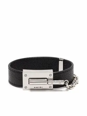 Amiri Logo Leather Bracelet - Black