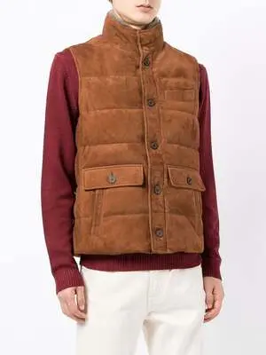 MAN ON THE BOON. Quilted Suede Down Gilet
