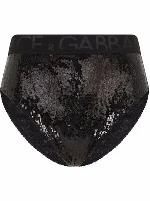 Dolce & Gabbana High-waisted Sequin-embellished Briefs - Black