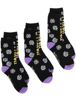 Natasha Zinko Slogan-floral Knit Ankle Socks - Black
