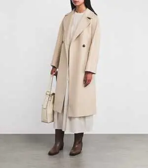 Max Mara Virgin Wool Belted Coat - White