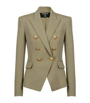 Balmain Wool Double-breasted Blazer - Green