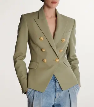 Balmain Wool Double-breasted Blazer - Green
