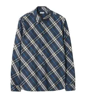 Burberry Cotton Poplin Check Shirt - Blue