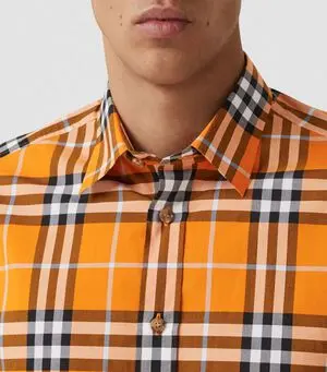 Burberry Cotton Poplin Check Shirt - Orange