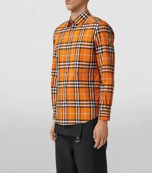 Burberry Cotton Poplin Check Shirt - Orange