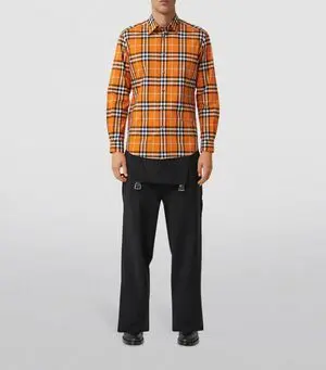 Burberry Cotton Poplin Check Shirt - Orange