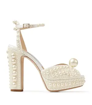 JIMMY CHOO Sacaria 120 Pearl-embellished Platform Sandals - White