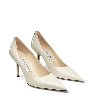 JIMMY CHOO Love 85 Patent Monogram Pumps - White