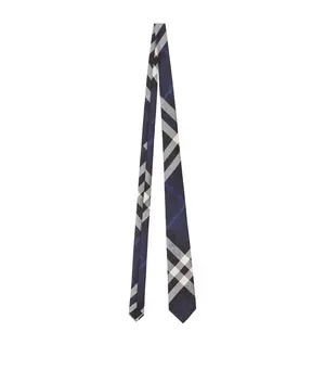 Burberry Silk Check Neck Tie - Navy