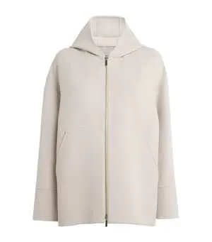 Max Mara Virgin Wool Hooded Coat - White