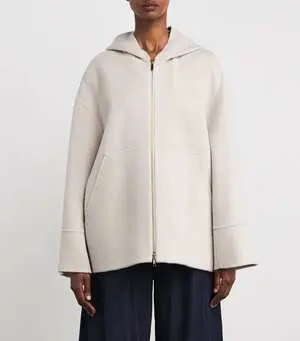 Max Mara Virgin Wool Hooded Coat - White