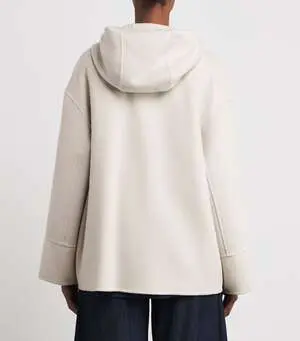 Max Mara Virgin Wool Hooded Coat - White