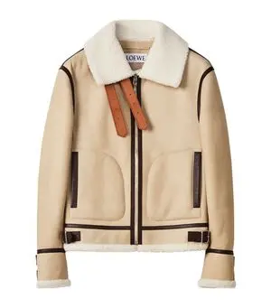 Loewe Shearling Aviator Jacket - White | Editorialist
