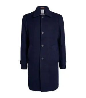 Eleventy Cashmere Tailored Overcoat Navy