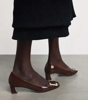 ROGER VIVIER Patent Leather Belle Vivier Trompette 45 Pumps - Brown