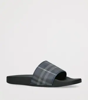Burberry Check Furley Slides - Navy