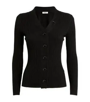 Sandro Ribbed Button Cardigan - Black