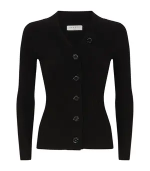Sandro Ribbed Button Cardigan - Black