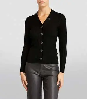 Sandro Ribbed Button Cardigan - Black