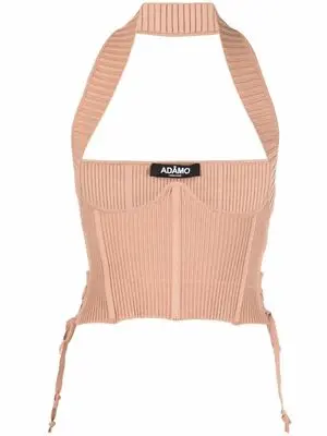 ANDREĀDAMO Ribbed-knit Corset Top