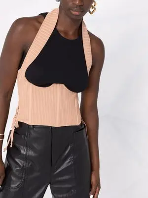 ANDREĀDAMO Ribbed-knit Corset Top