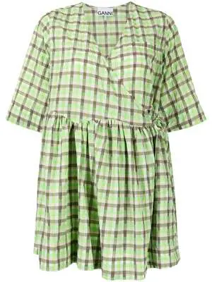GANNI Check-print Wrap Dress