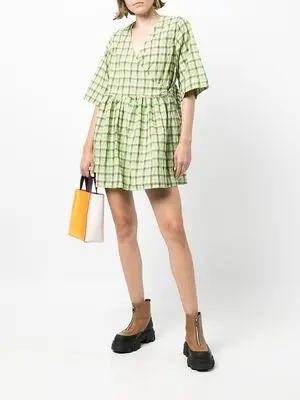 GANNI Check-print Wrap Dress