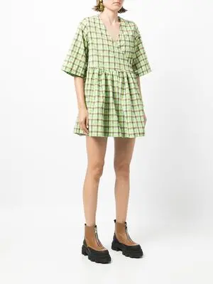 GANNI Check-print Wrap Dress