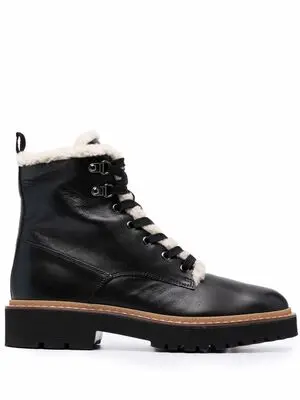 Hogan Faux-shearling Trim Lace-up Combat Boots