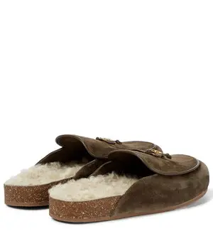 Tory Burch Tory Charm Shearling-lined Suede Slippers
